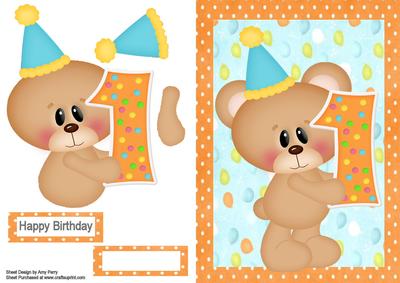 Birthday Bear with Orange Polka Dot Number 1 - CUP540027_983 | Craftsuprint