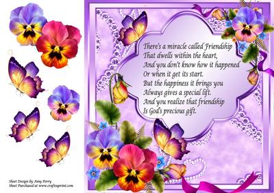 Friendship Poem with Pansies 8x8 - CUP547121_983 | Craftsuprint