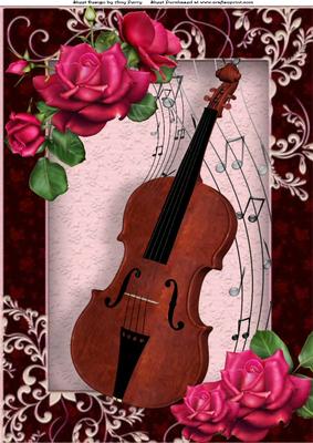 Beautiful Hot Pink Roses with Violin A4 - CUP554169_983 | Craftsuprint
