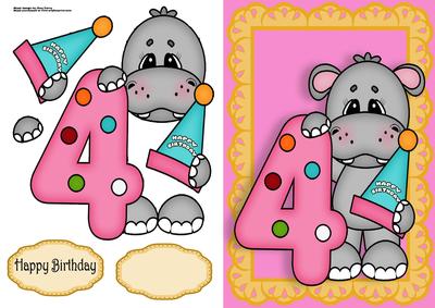 4th Birthday Hippo - CUP560878_983 | Craftsuprint