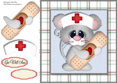 Get Well Soon Mouse with Plaster 8x8 - CUP582810_983 | Craftsuprint