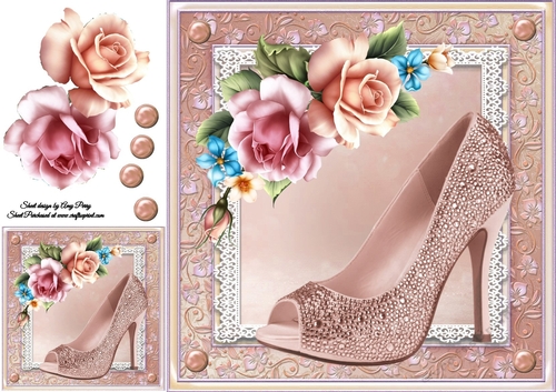 Beautiful Dusty Pink Shoe With Roses 8x8 - CUP721336_983 | Craftsuprint