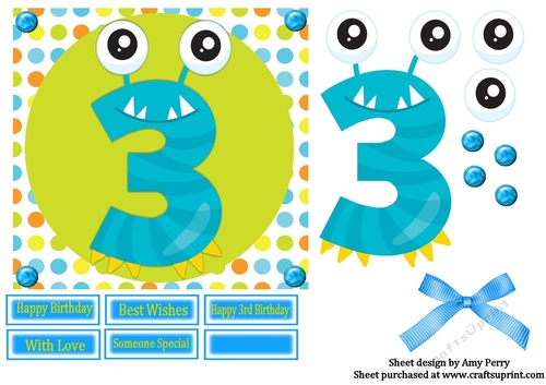 Number 3 Monster 6x6 - CUP771282_983 | Craftsuprint
