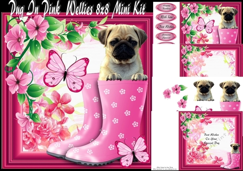 Pug In Pink Wellies 8x8 Mini Kit - CUP796253_983 | Craftsuprint