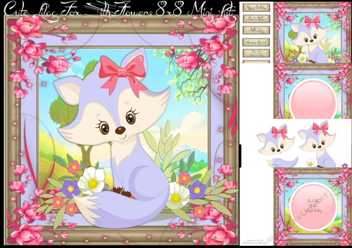 Cute Lilac Fox With Flowers 8x8 Mini Kit - CUP815497_983 | Craftsuprint