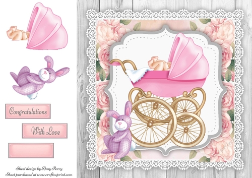 Beautiful Pink Pram 8x8 - CUP848657_983 | Craftsuprint