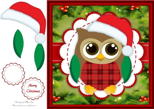 Gorgeous Christmas Owl With Santa Hat 8x8 - CUP903690_983 | Craftsuprint
