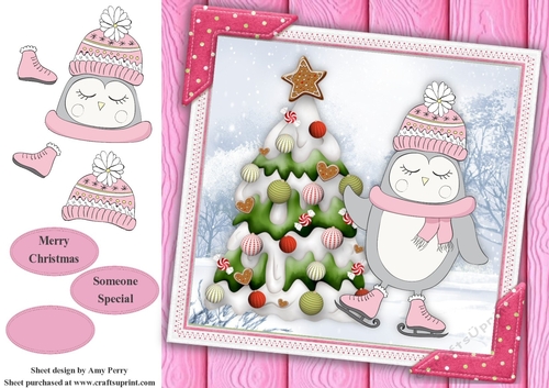 Gorgeous Penguin With Christmas Tree 8x8 - CUP912448_983 | Craftsuprint
