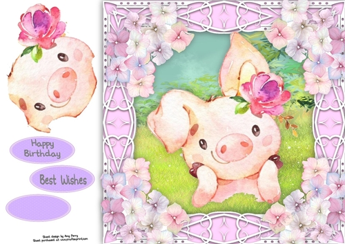 Gorgeous Pig with hydrangea flowers 8x8 - CUP987292_983 | Craftsuprint