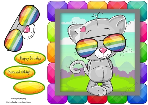 Cool Cat In Rainbow Block Frame 8x8 - CUP999294_983 | Craftsuprint
