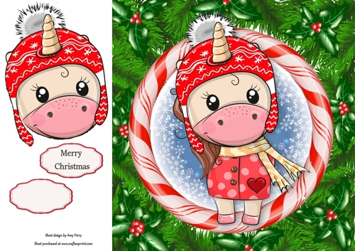 Unicorn With A Bobble Hat In Candy Cane Frame 8x8 - CUP999746_983 ...