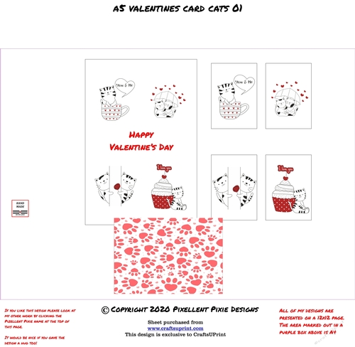 A5 Valentines Card Cats 01 - CUP1020359_102941 | Craftsuprint