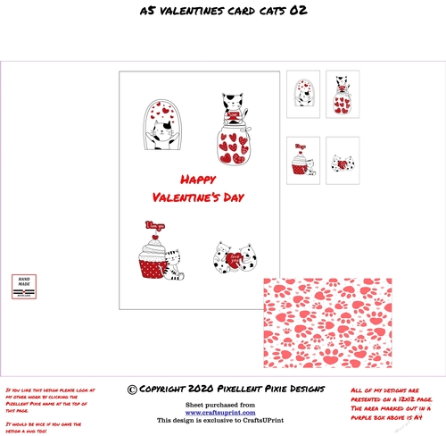 A5 Valentines Card Cats 02 - CUP1020360_102941 | Craftsuprint