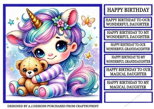 DAUGHTER UNICORN AND TEDDY - CUP1362661_123820 | Craftsuprint