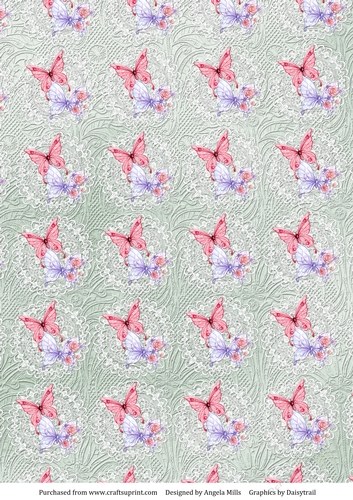 A4 Background Paper Butterflies on Lace, Embossed Effect, Mint Green ...