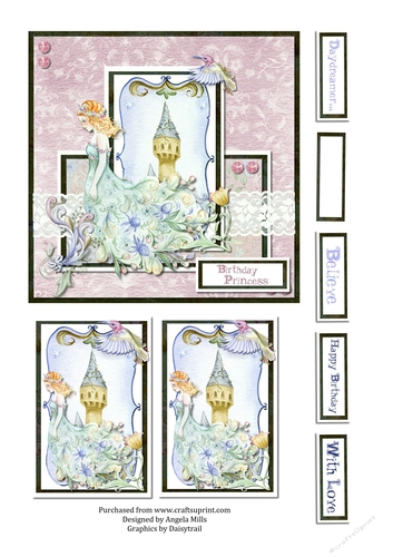 6 x 6 Fairy Princess Card Front with Toppers and Sentiment Toppers ...