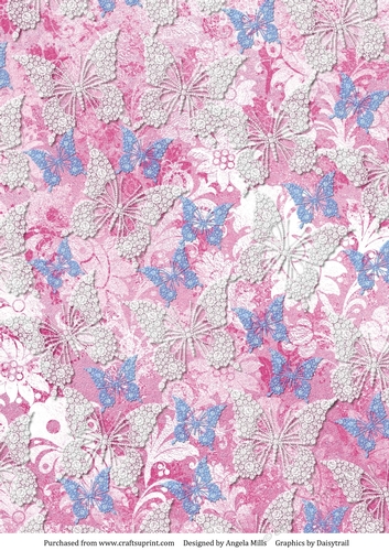 A4 Paper White/Blue Butterflies on Pink Background - CUP1028578_89143 ...