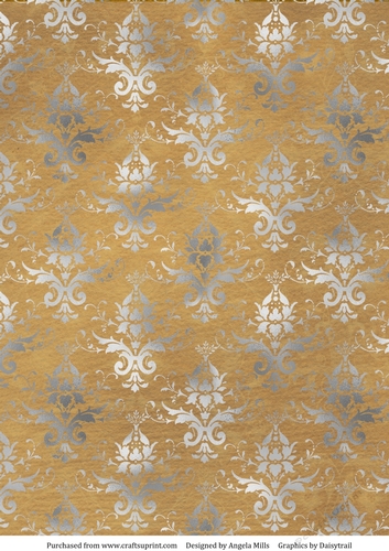 A4 Paper Silver Damask on Gold Background - CUP1029636_89143 | Craftsuprint