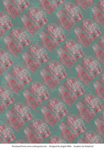 A4 Paper, Stamped Pink Roses on Sage Green Background - CUP1029744 ...