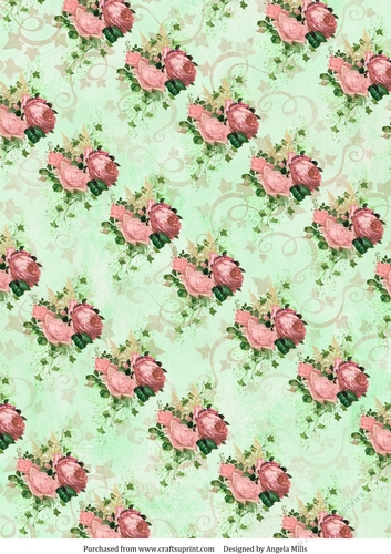 A4 Paper Pink Roses and Ivy on Mint Green Background - CUP1037142_89143 ...