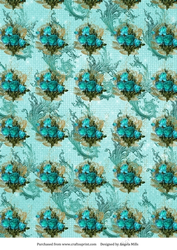 A4 Paper Teal Roses on Aqua Background - CUP1038126_89143 | Craftsuprint