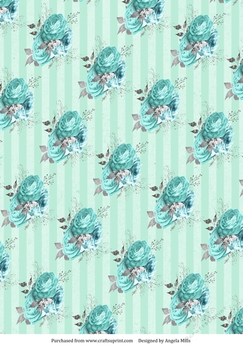 A4 Paper, Aqua/Silver Roses on Aqua Striped Background - CUP1040916 ...