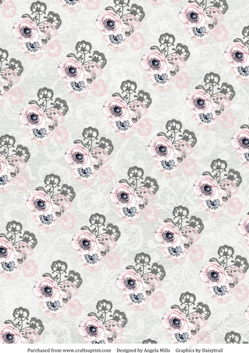 A4 Paper Pink/Grey Floral on Pale Grey Background - CUP1043557_89143 ...
