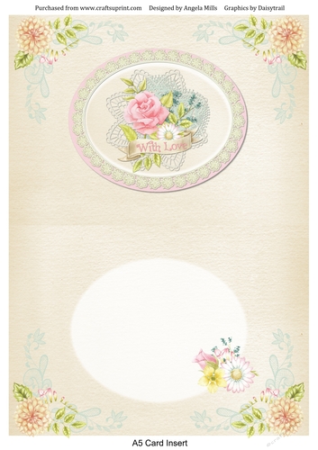 A5 Card Insert Floral with Old Paper Background and Floral Lace Corners ...