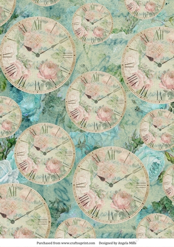 A4 Paper Shabby Chic Clocks on Blue Floral Background - CUP1049792 ...