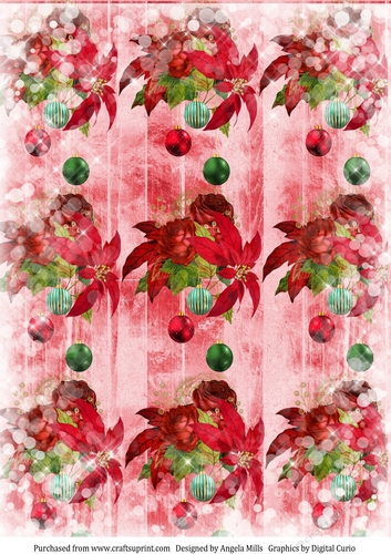 A4 Paper Christmas Red Poinsettias/Baubles on Pink Wood Background ...