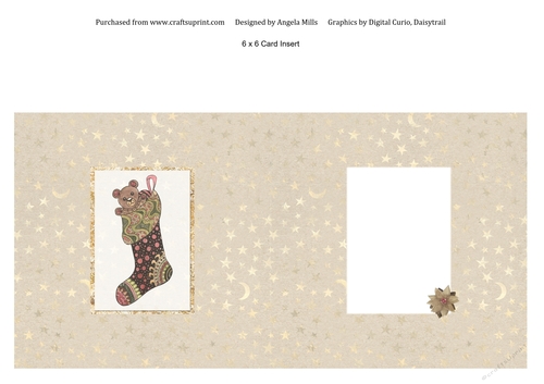6 x 6 Card Insert Christmas Stocking on Starry Fawn and Gold Background ...