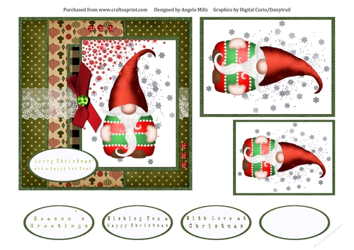 6 x 6 Christmas Card Front Red/Green Gnome with Toppers and Sentiments ...