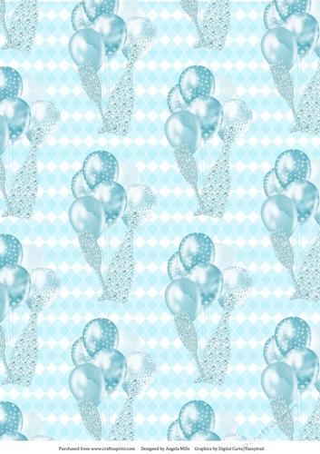 A4 Paper Turquoise Celebration Balloons/Champagne on Turquoise/White ...
