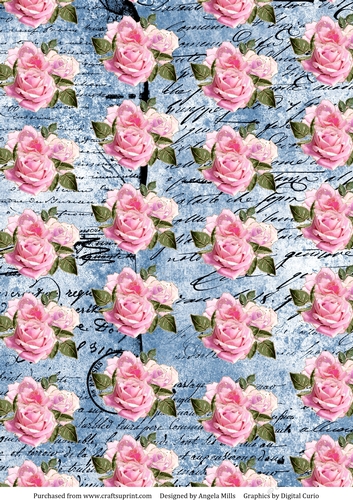 A4 Paper Pink Roses on Blue Script Background - CUP1098265_89143 ...