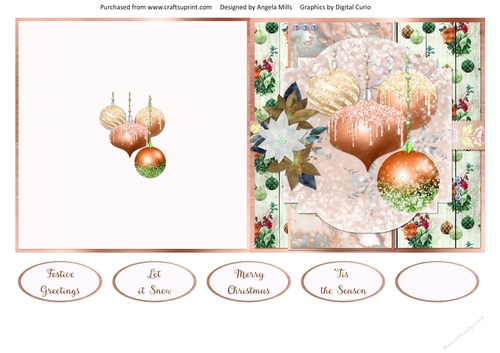 5 x 5 Quick Cut and Fold Card Copper Christmas Baubles 7 with ...