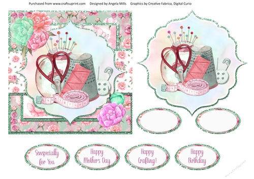 Crafts & Hobbies 5: Sew Fun 6 x 6 Card Front with Topper and Sentiments ...