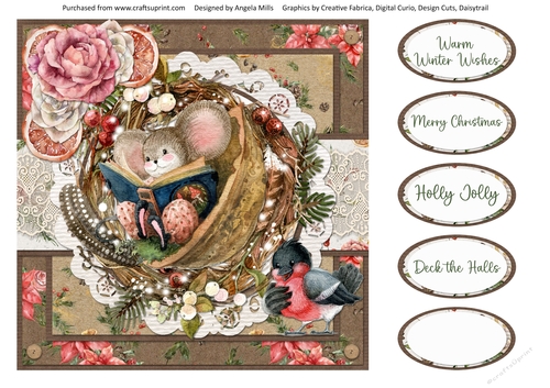 Winter Mice 10: Book Mouse 8 x 8 Quick Card Front with Sentiments ...