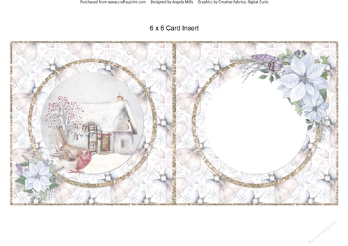 Snowy Village 5: Snowy Cottage & Robin 6 x 6 Blank Card Insert with ...