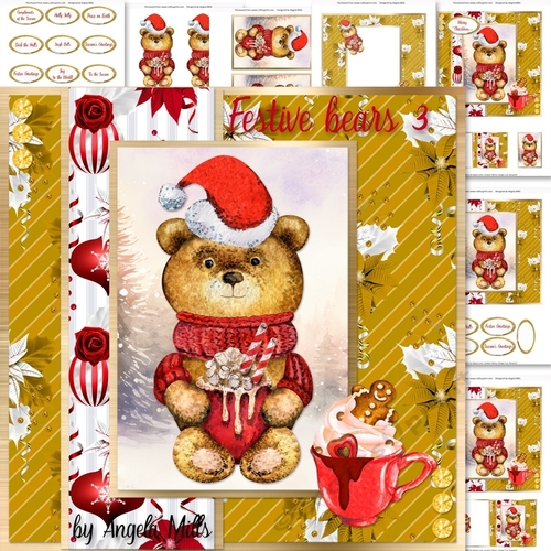Festive Bears 3: Cocoa Cup Teddy Bear 7 x 7 Card Mini Kit, 7 Sheets ...