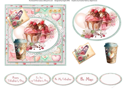 Sweet Valentines 14: Ice Cream Sundaes & Love Letter 6 x 6 Card Front ...