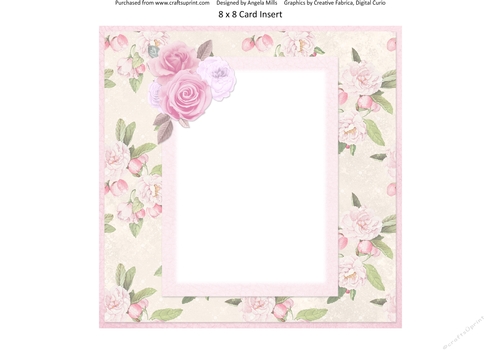 Summer Tea 10: Pink Roses 8 x 8 Blank Card Insert with Pink/Ivory ...