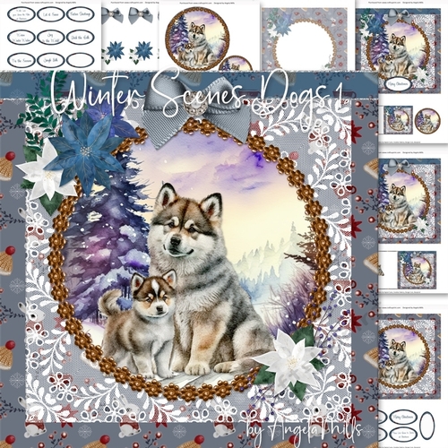 Winter Scenes Dogs 1: Siberian Huskies 7 x 7 Card Mini-Kit, 7 Sheets ...