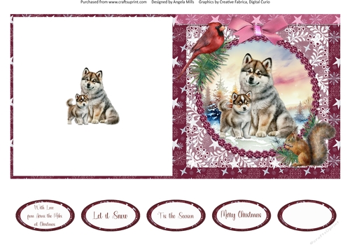 Winter Scenes Dogs 6: Siberian Huskies 5 x 5 Quick Cut & Fold Card with ...