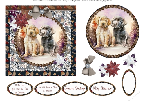 Winter Scenes Dogs 11: Labrador Puppies 6 x 6 Card Front with Topper ...