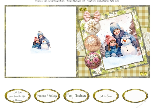 Christmas Greetings 33: Children & Snowman 5 x 5 Quick Cut & Fold Card ...