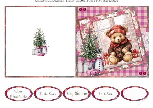 Christmas Greetings 21: Christmas Bear 5 x 5 Quick Cut & Fold Card with ...