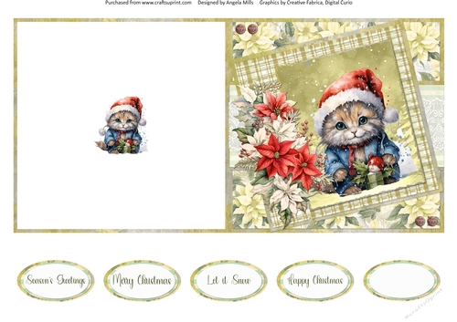 Christmas Greetings 30: Santa Hat Kitty 5 x 5 Quick Cut & Fold Card ...
