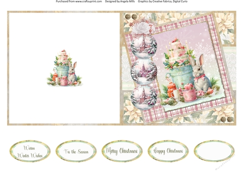 Christmas Greetings 42: Gift Box Bunny 5 x 5 Quick Cut & Fold Card with ...