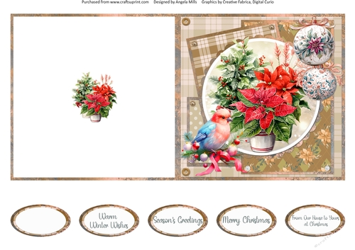 Traditional Christmas 21: Poinsettias & Bird 5 x 5 Quick Cut & Fold ...
