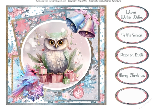 Traditional Christmas 34: Pastel Owl & Cardinal Bird 8 x 8 Quick Card ...